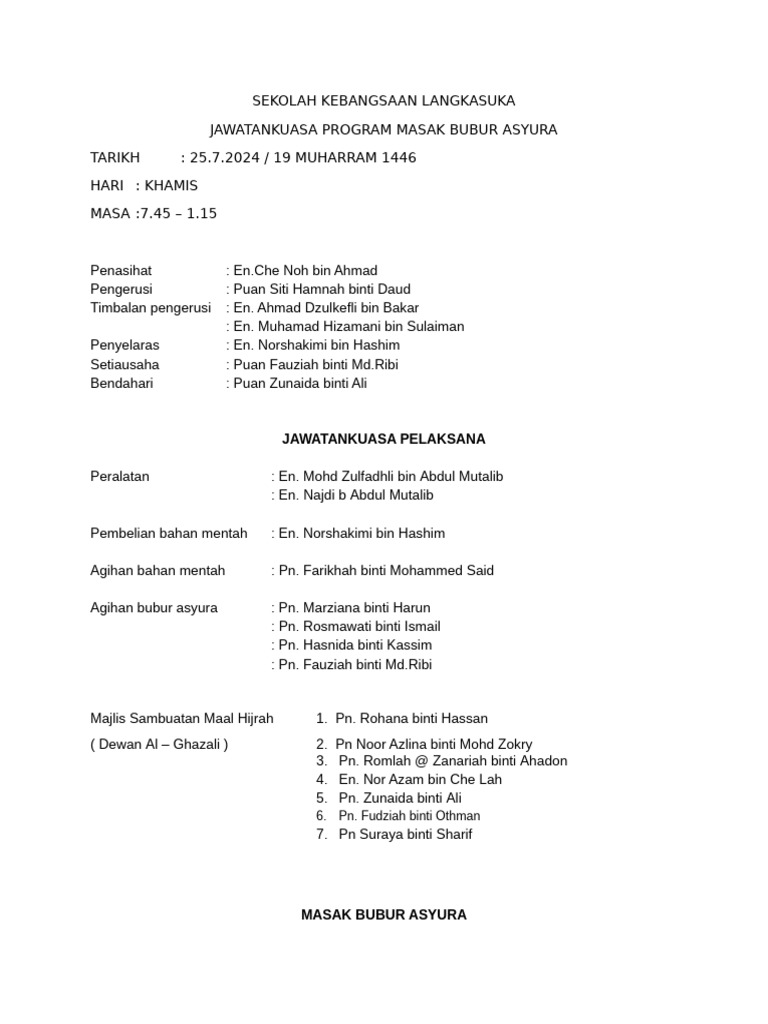 Ajk Program Masak Bubur Asyura | PDF