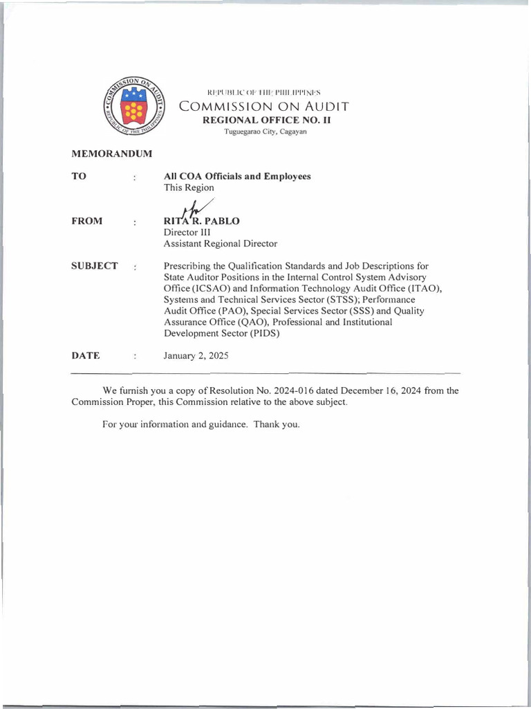 01.02.25.memo DTD 1.2.24 Re Prescribing The Qualification Standards and ...