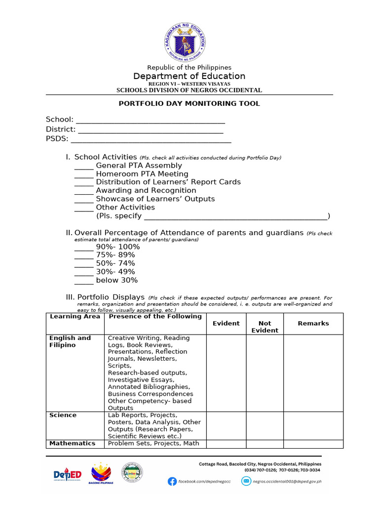 Portfolio Day Monitoring Tool | PDF | Learning | Science