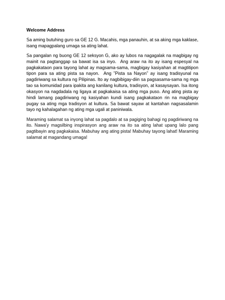 Welcome Address | PDF
