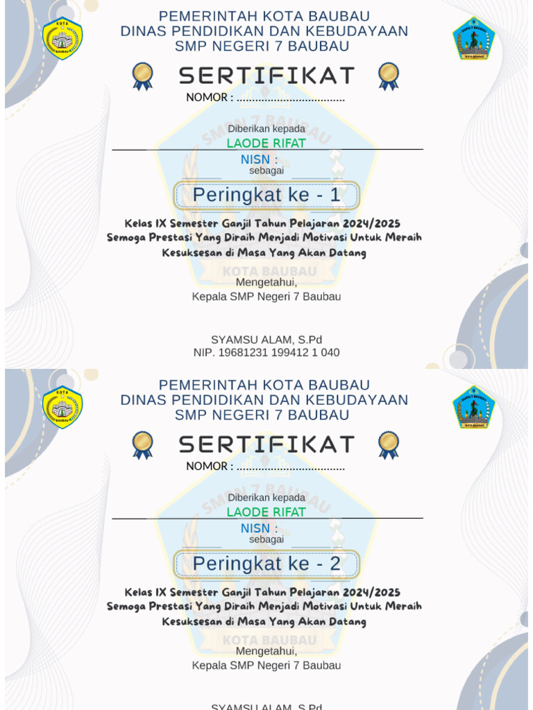 Sertifikat Juara Kelas | PDF