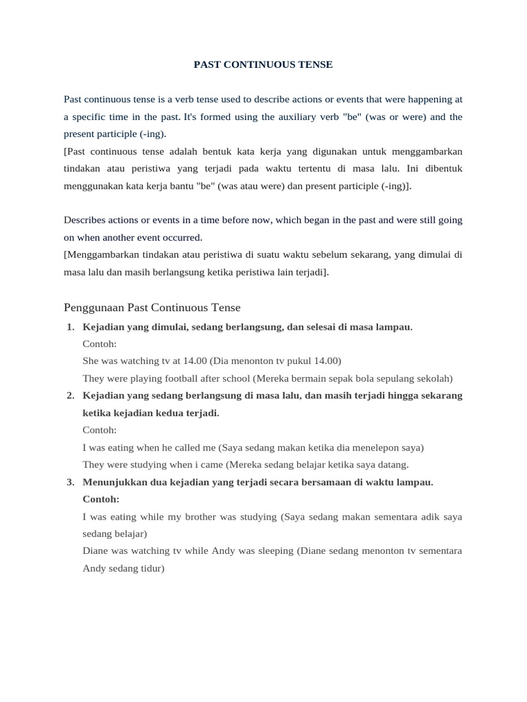 Past Continuous Tense | PDF