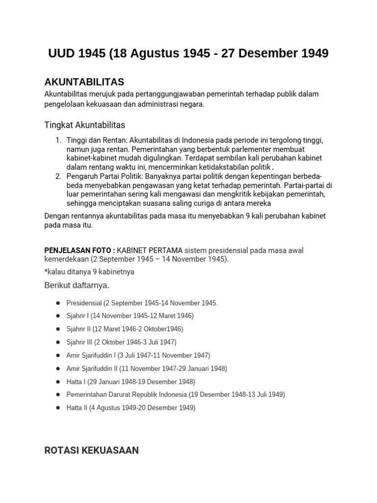 MATERI LENGKAP UUD 1945 (18 Agustus 1945 - 27 Desember 1949 | PDF