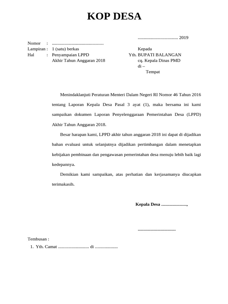 Surat Pengantar Penyampaian LPPD | PDF