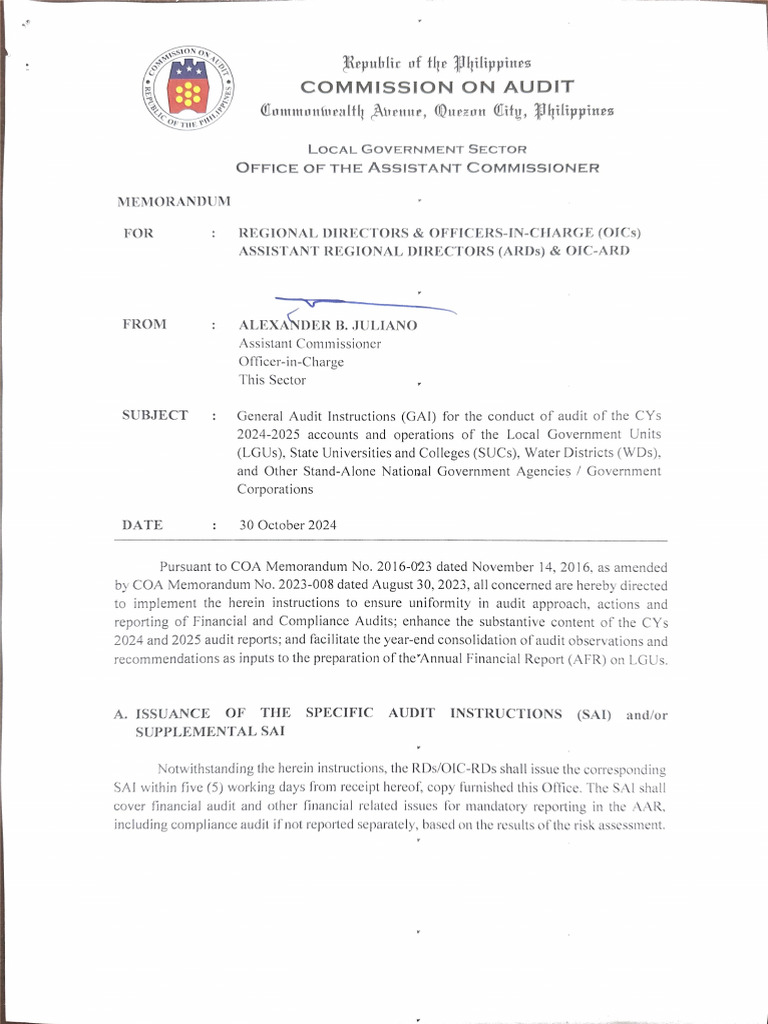 CYs 2024 and 2025 LGAS General Audit Instructions | PDF | Audit | Financial Audit