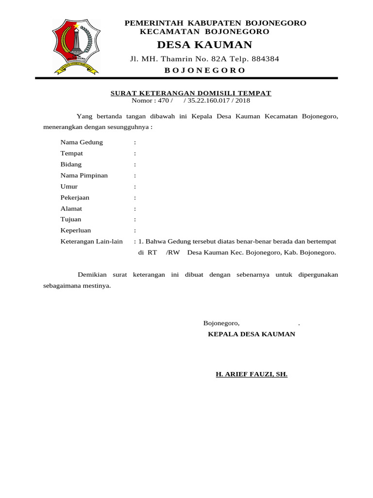 Surat Keterangan Domisili Desa Kauman | PDF