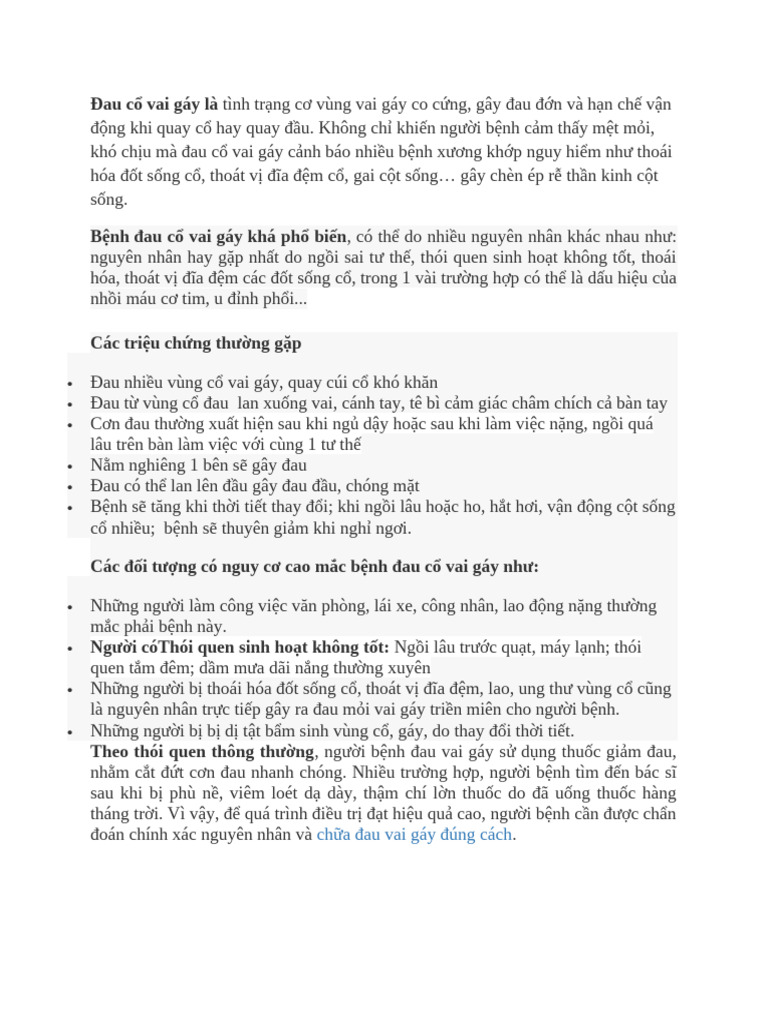 Đau C Vai Gáy Là Tình TR NG Cơ Vùng Vai Gáy Co C NG | PDF