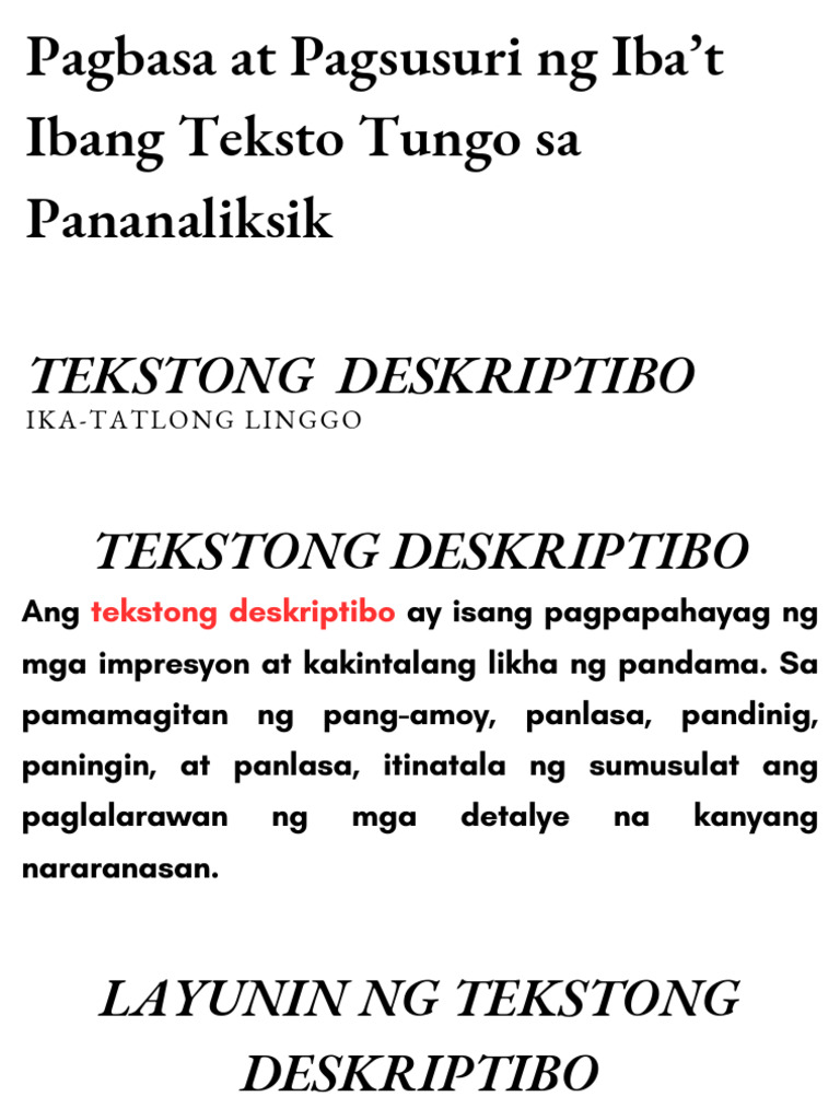 3 Tekstong Deskriptibo | PDF