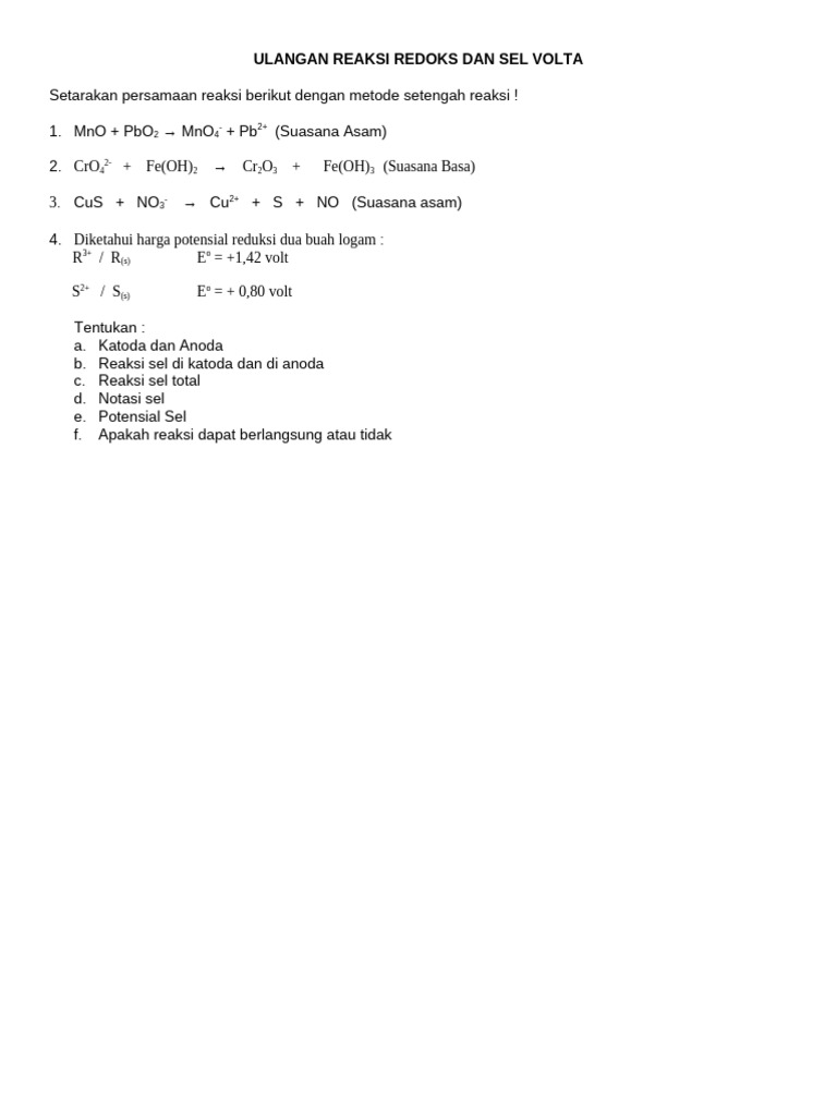 Ulangan Biloks Dan Sel Volta | PDF