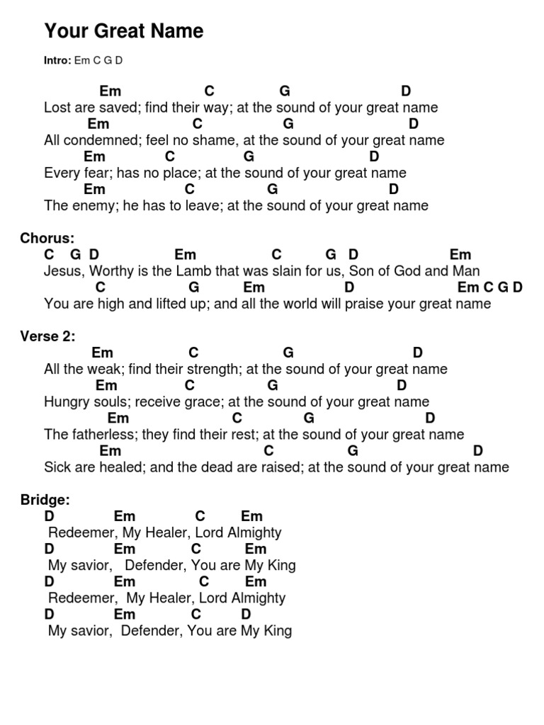 Your Great Name - CHORDS | PDF | Faith Healing | Song Structure