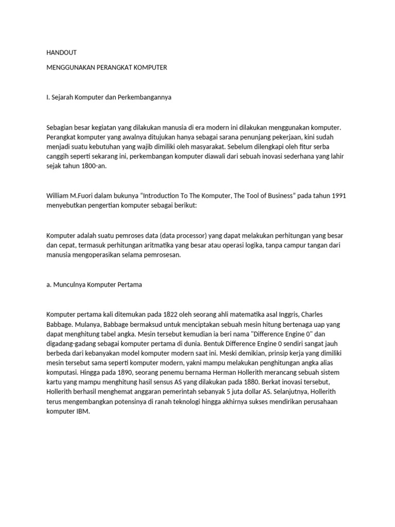 HANDOUT Pengoperasian Komputer | PDF