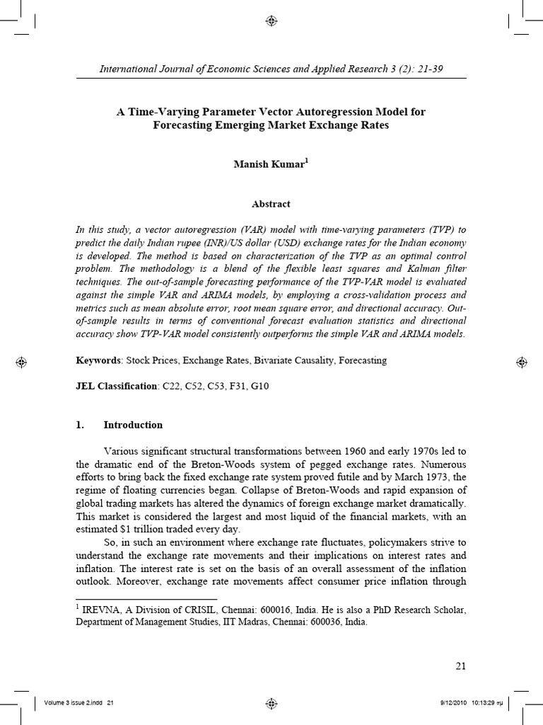 TimeVaryingParameterVARMethod MKumar2011 | PDF | Vector Autoregression | Forecasting
