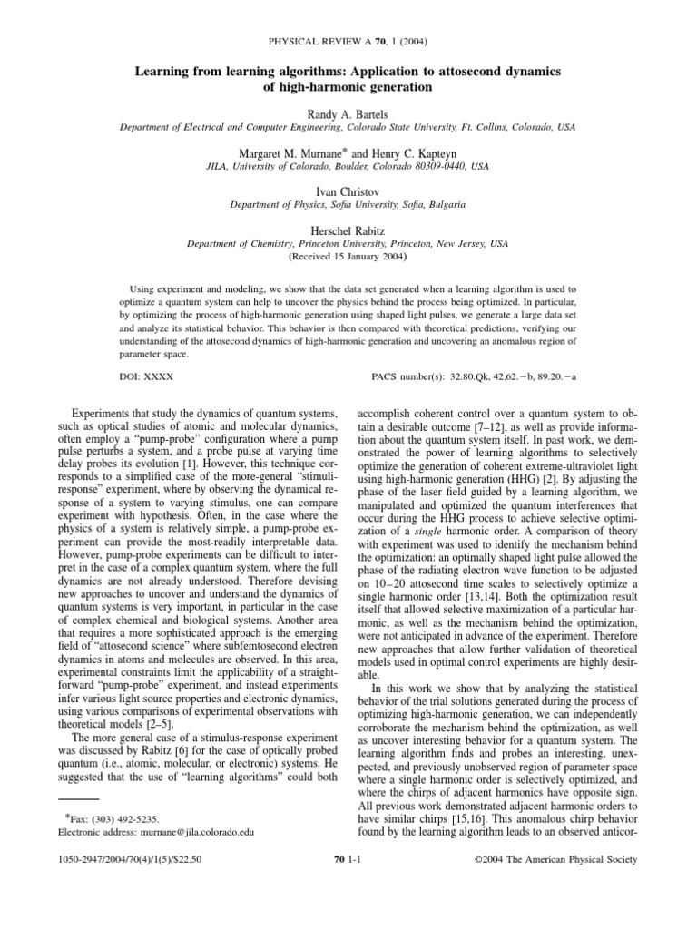 Randy A. Bartels Et Al - Learning From Learning Algorithms: Application ...