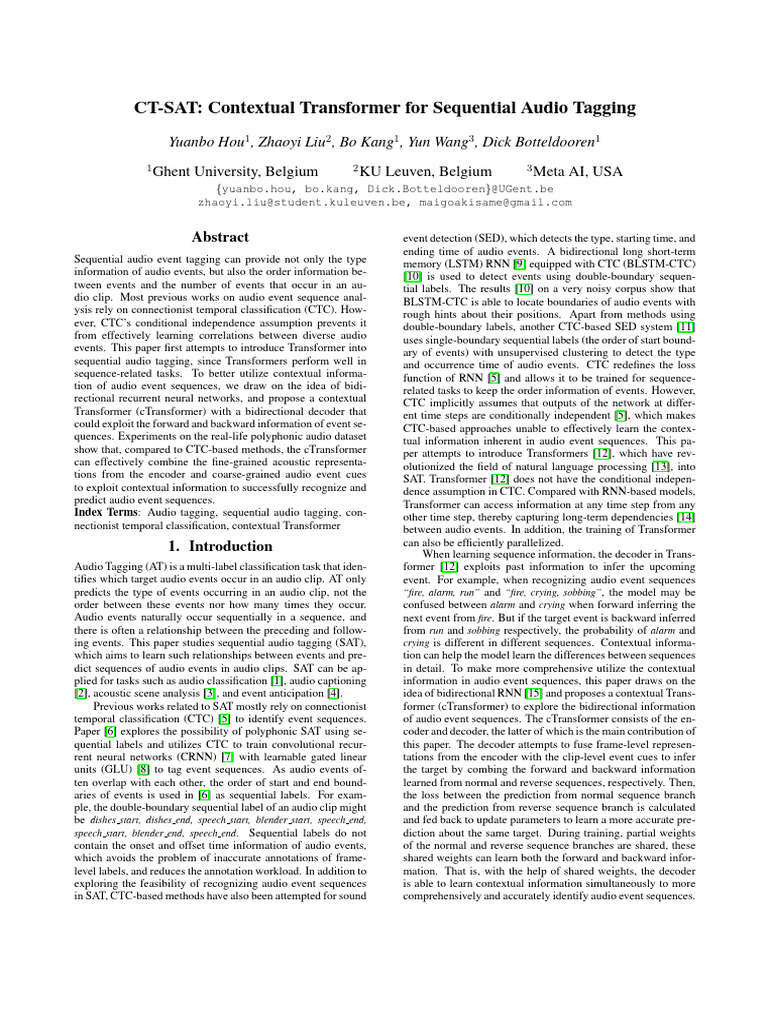 CT-SAT Contextual Transformer For Sequential Audio Tagging | PDF | Applied Mathematics | Machine ...