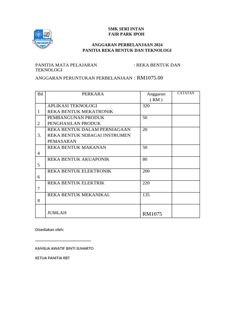 Anggaran Perbelanjaan RBT 2024 | PDF