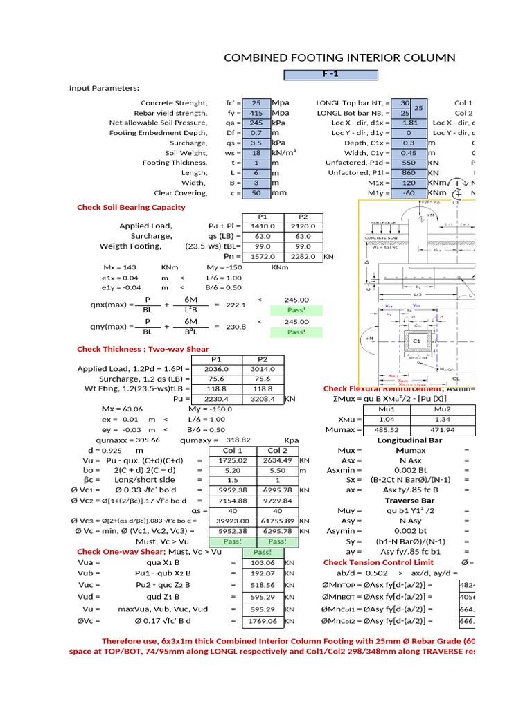 Combined Footing Design Analysis | PDF | Pressure | Composite Material