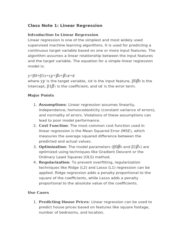 Machine learning note 1 | PDF | Linear Regression | Regression Analysis