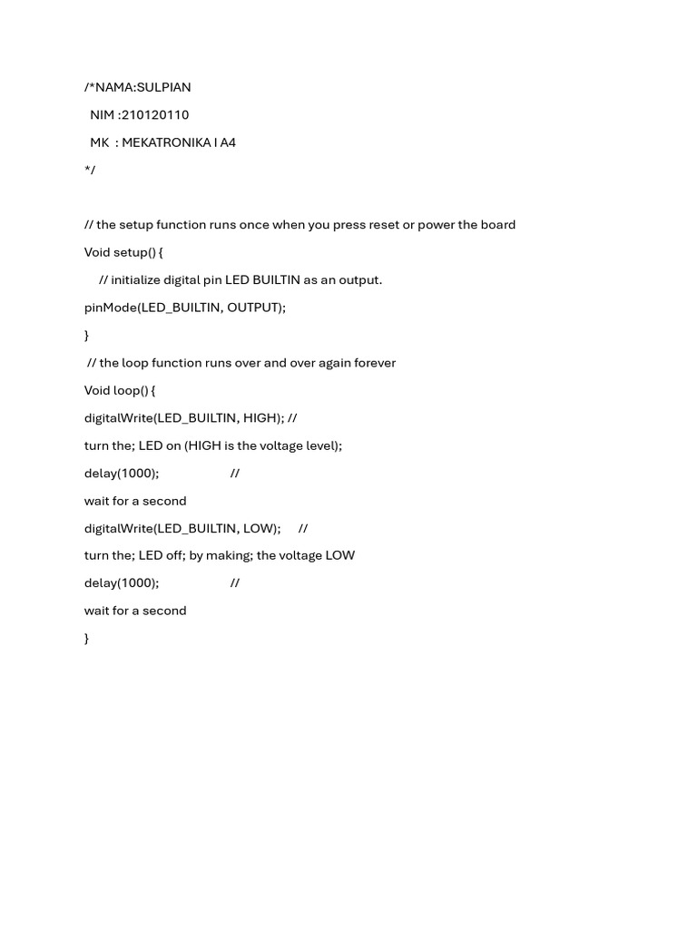 Coding Project Arduino Lampu LED SULPIAN | PDF