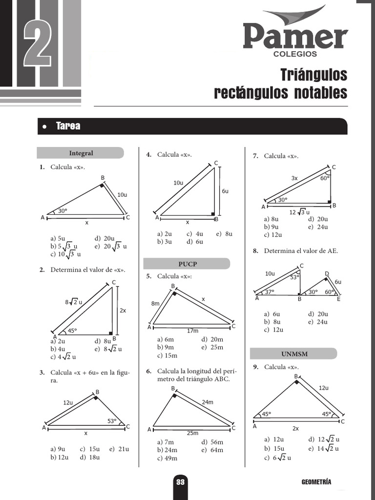 4º Año - Triángulos Rectangulos Notables | PDF | Geometría Elemental | Geometría del plano ...