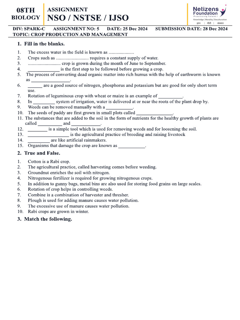 CROP PRODUCTION AND MANAGEMENT_ASSIGNMENT_04_DATE_25.12.2024 | PDF
