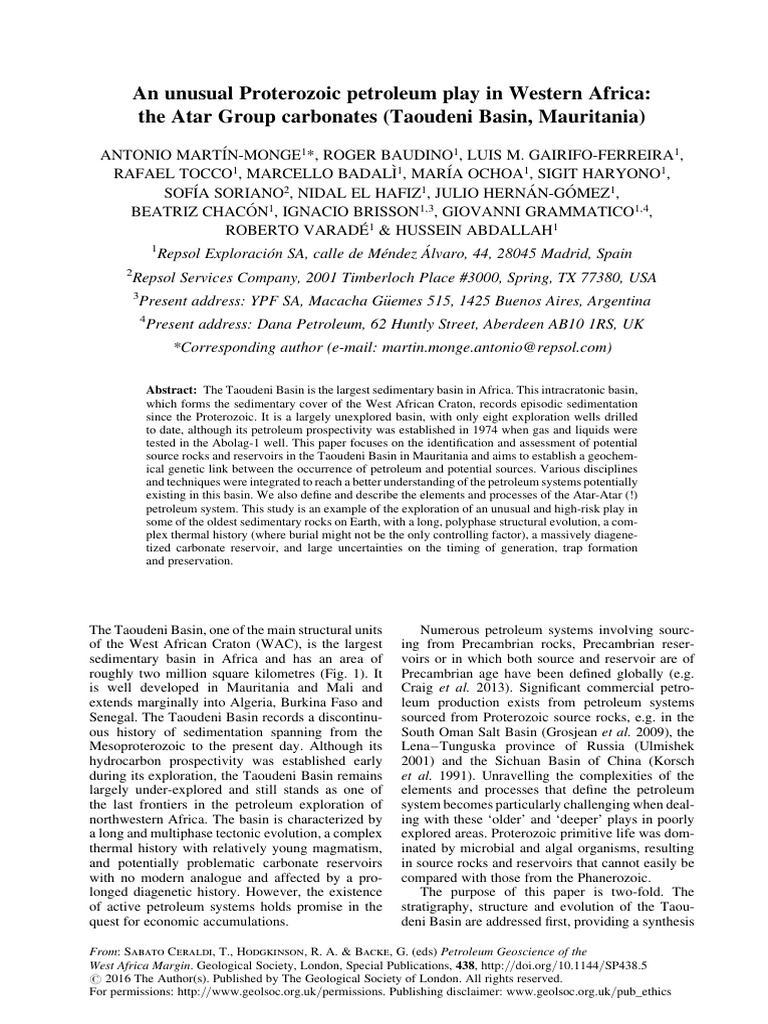 Proterozoic Petroleum in Taoudeni Basin | PDF | Sedimentary Rock | Geology