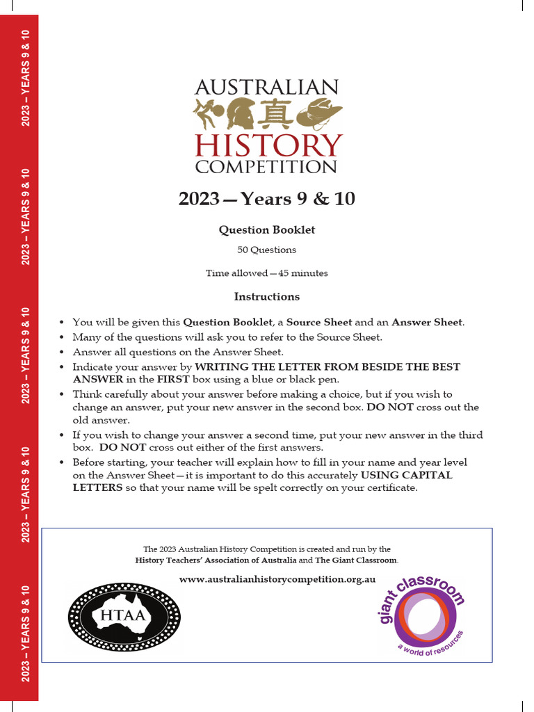 2023 Australian History Competition Questions | PDF | Australia | Heads ...