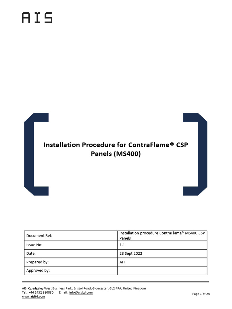 Installation Procedure For ContraFlame MS400 CSP Panels Nov 2022 | PDF ...