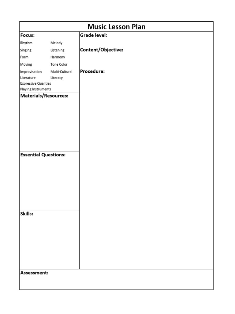 Music Lesson Plan Template | PDF
