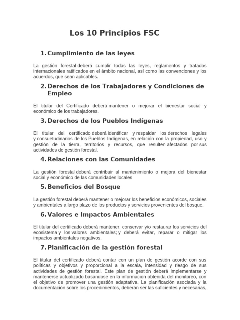 Los 10 Principios FSC | PDF | Los bosques | Gestión de bosques Los 10 Principios FSC | PDF | Los bosques | Gestión de bosques