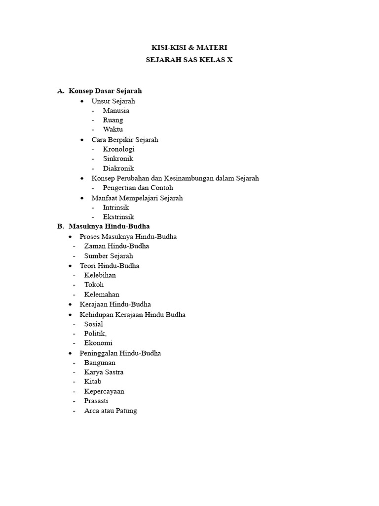 KISI-KISI & MATERI SAS SEJ (X) | PDF