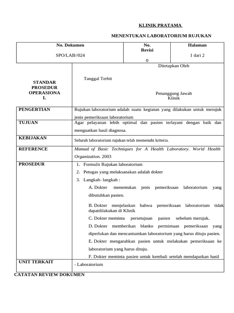 SOP-lab LABORATORIUM RUJUKAN | PDF