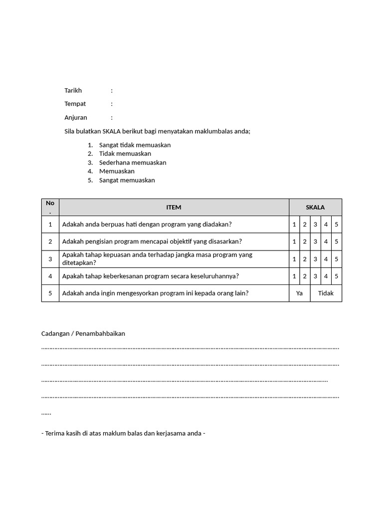 Borang Maklum Balas Program | PDF