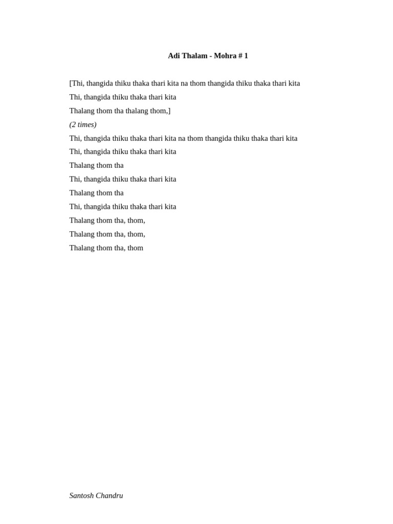 Adi Thalam Mohra 1 | PDF