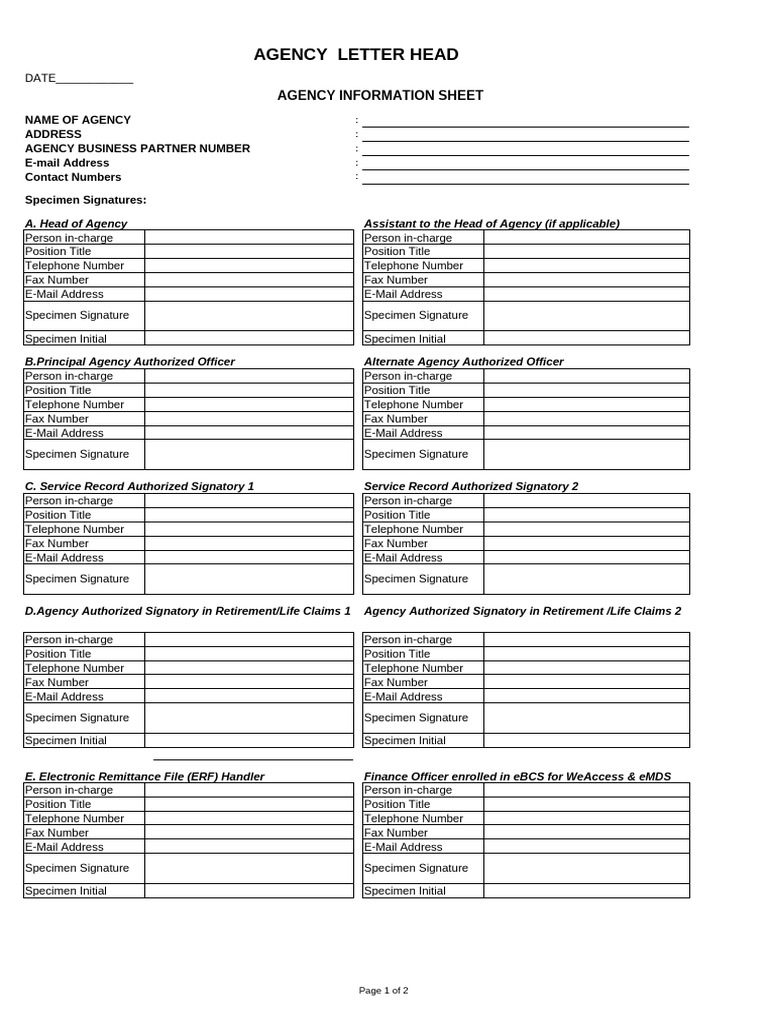 Agency Information Sheet - Revised 2025 - Deped | PDF | Fax ...