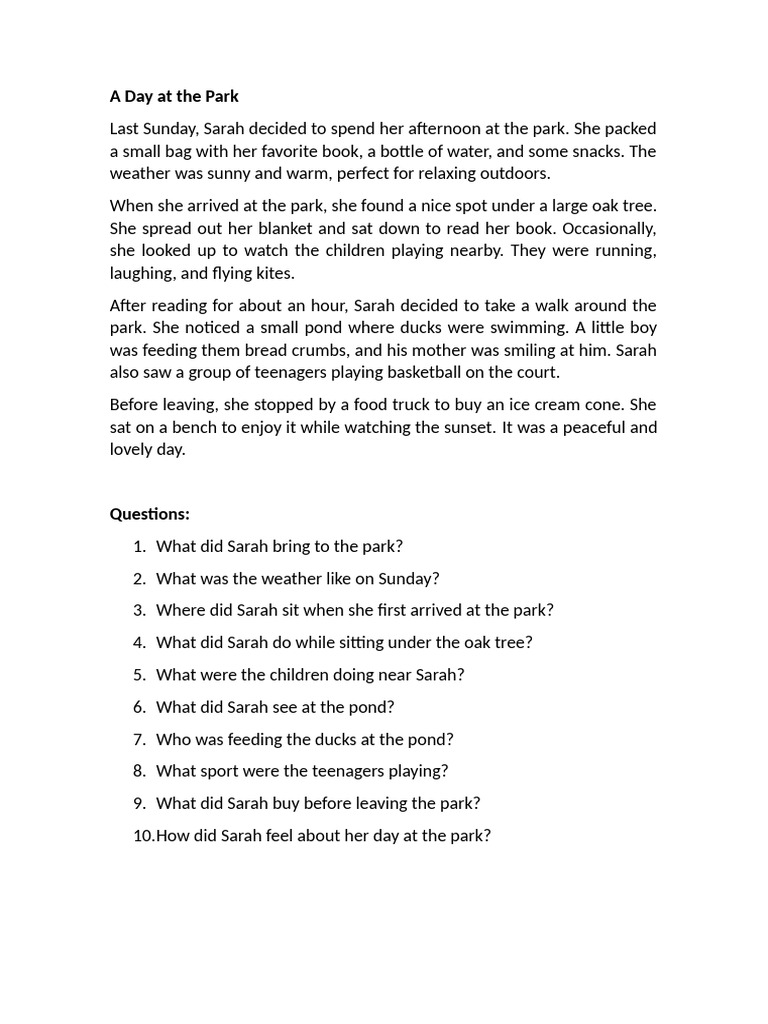 Sarah's Relaxing Day at the Park | PDF