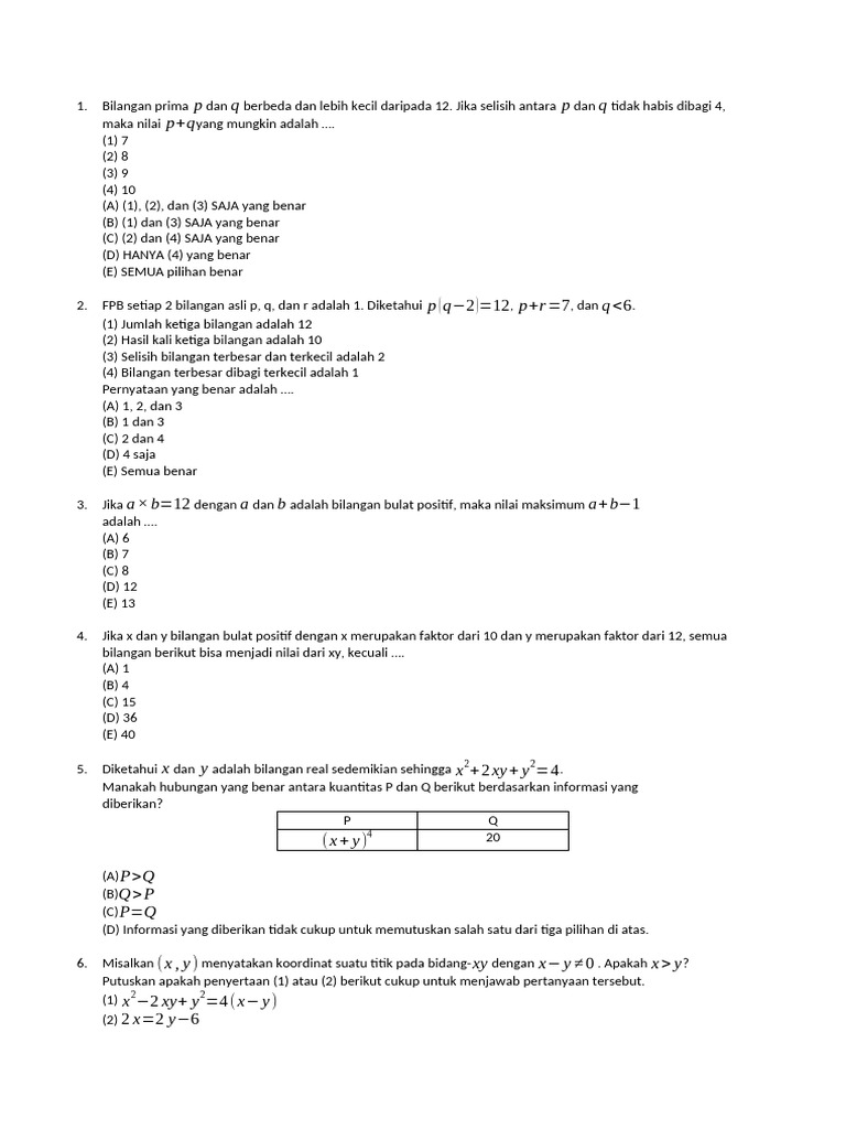 Soal Matematika dan Logika Bilangan | PDF