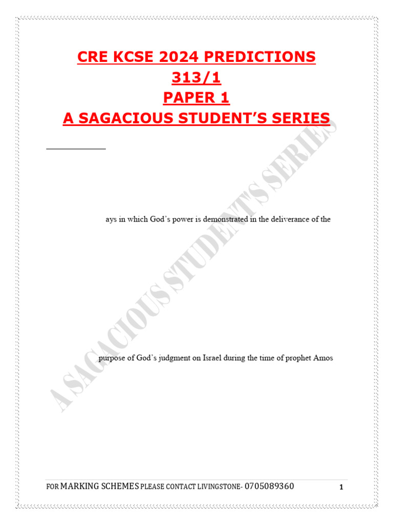 Cre P1 Kcse 2024 Prediction Questions | PDF | Covenant (Biblical) | Prophet