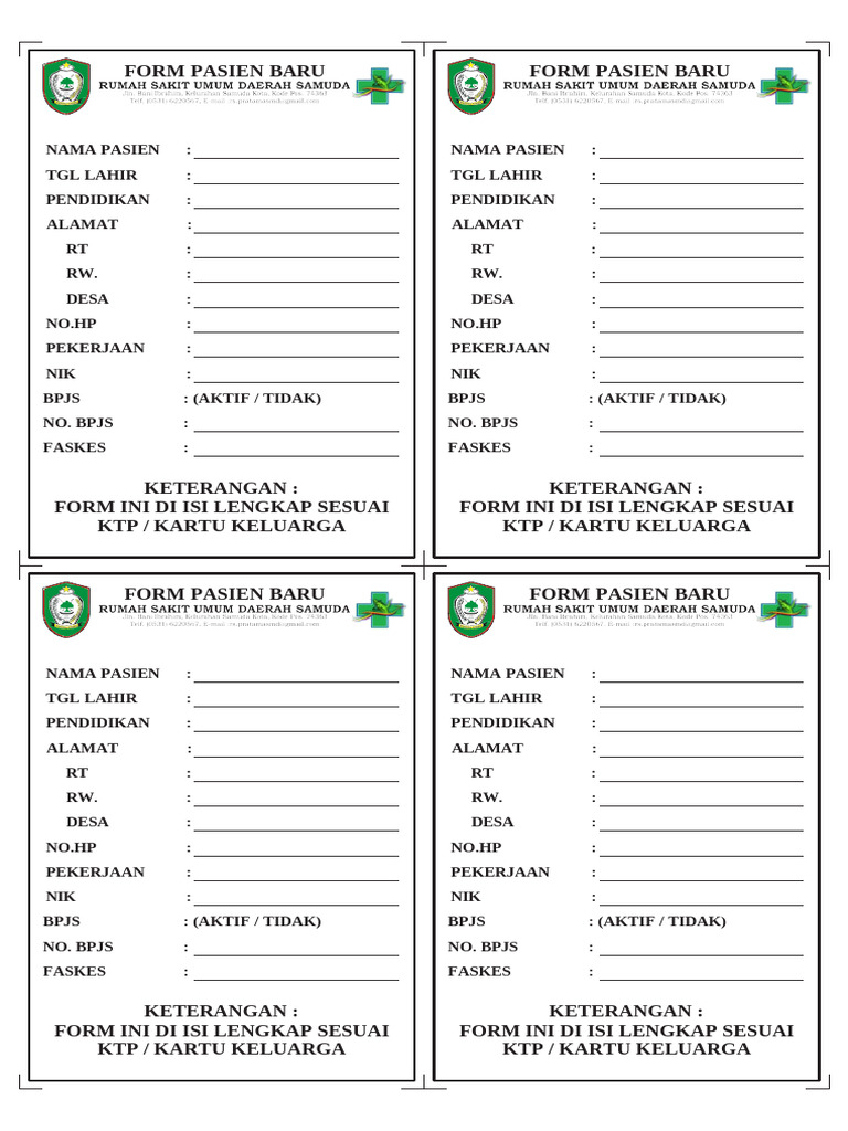 Form Pasien Baru Rumah Sakit Samuda Dari Kak Lili (Ukuran Kertas F4 Ya ...