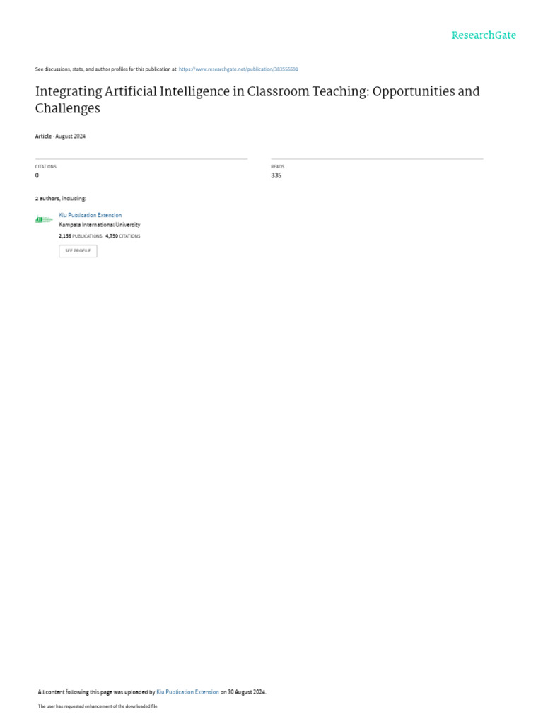 AI in Classroom Teaching: Benefits & Challenges | PDF | Artificial ...