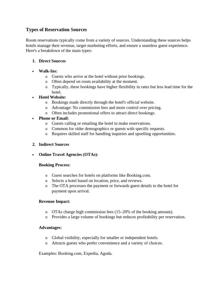 Types of Reservation Sources | PDF | Travel Agency | Service Industries