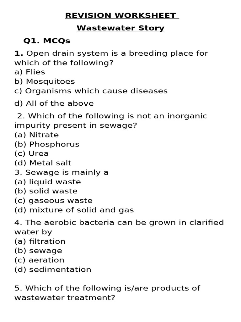 CL 7 Worksheet - Wastewater Story CH 18 (CL 7) | PDF