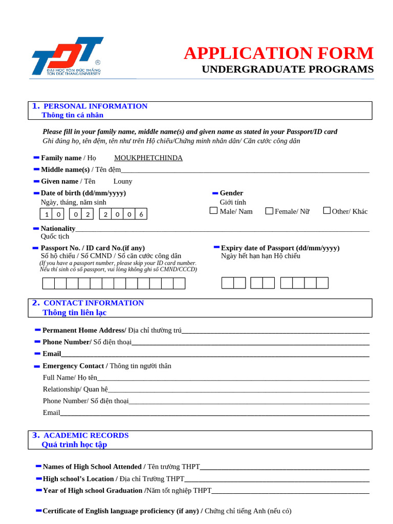 TDTU Application Form 2022 2 | PDF
