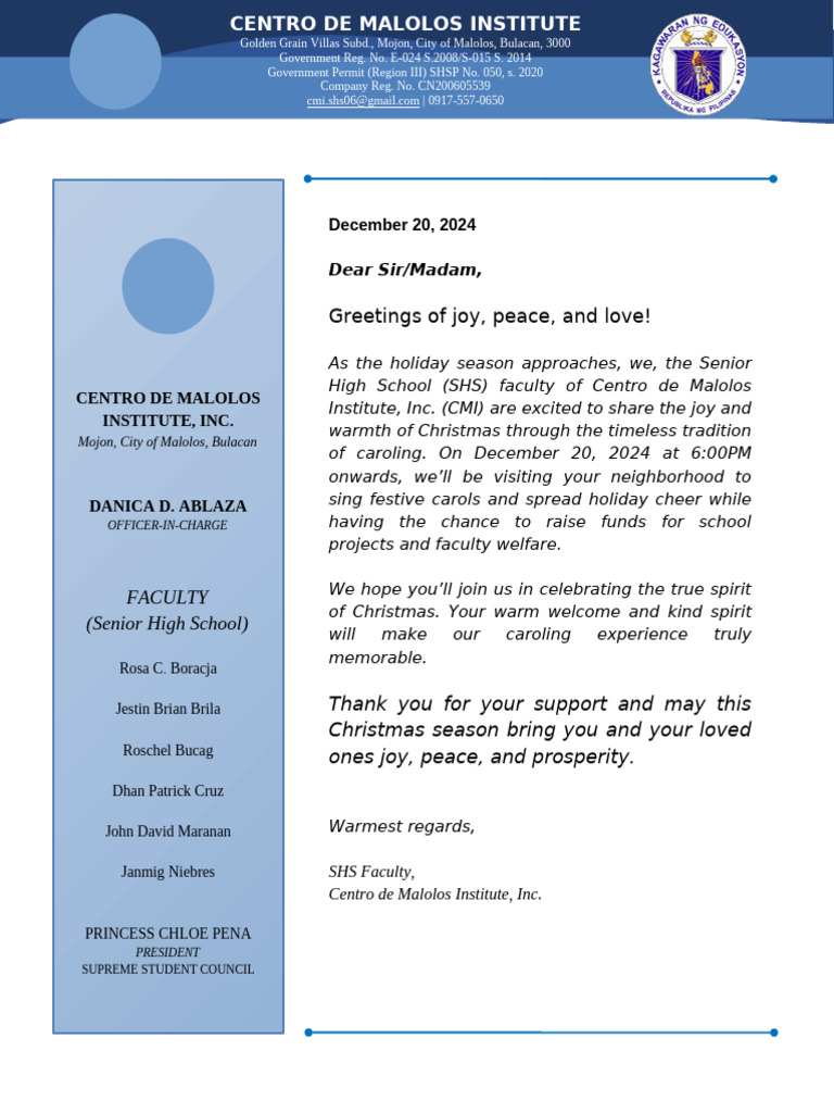 Caroling Letter Draft | PDF | December Events | Catholic Holy Days