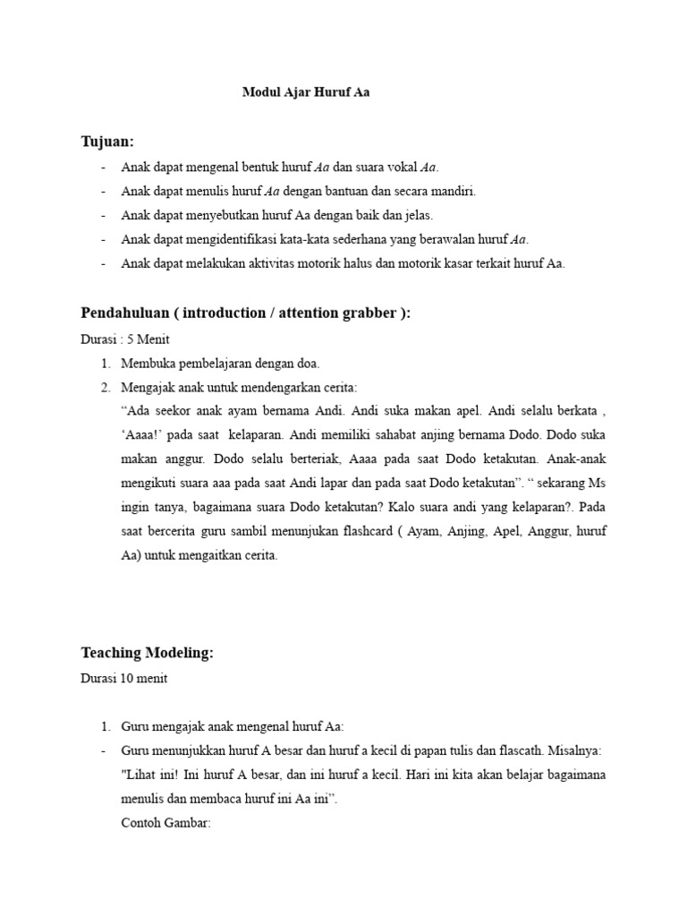 Pembelajaran Huruf Aa untuk Anak | PDF