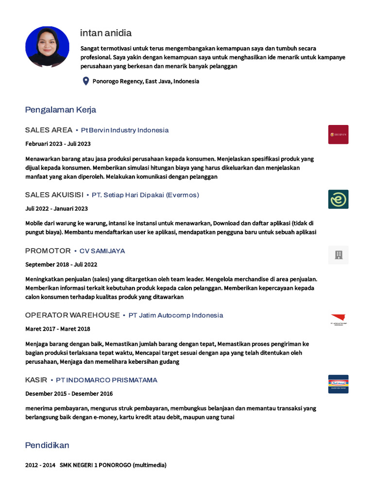 Cv Intan Anidia | PDF