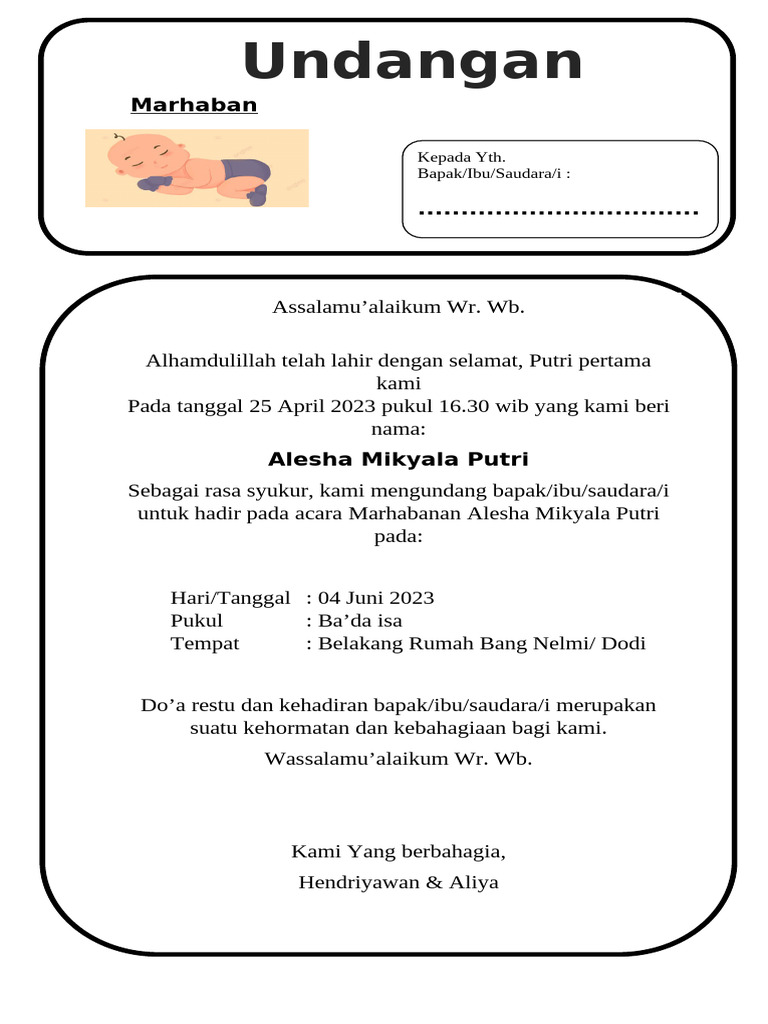 Undangan Marhaban Alesha Mikyala | PDF