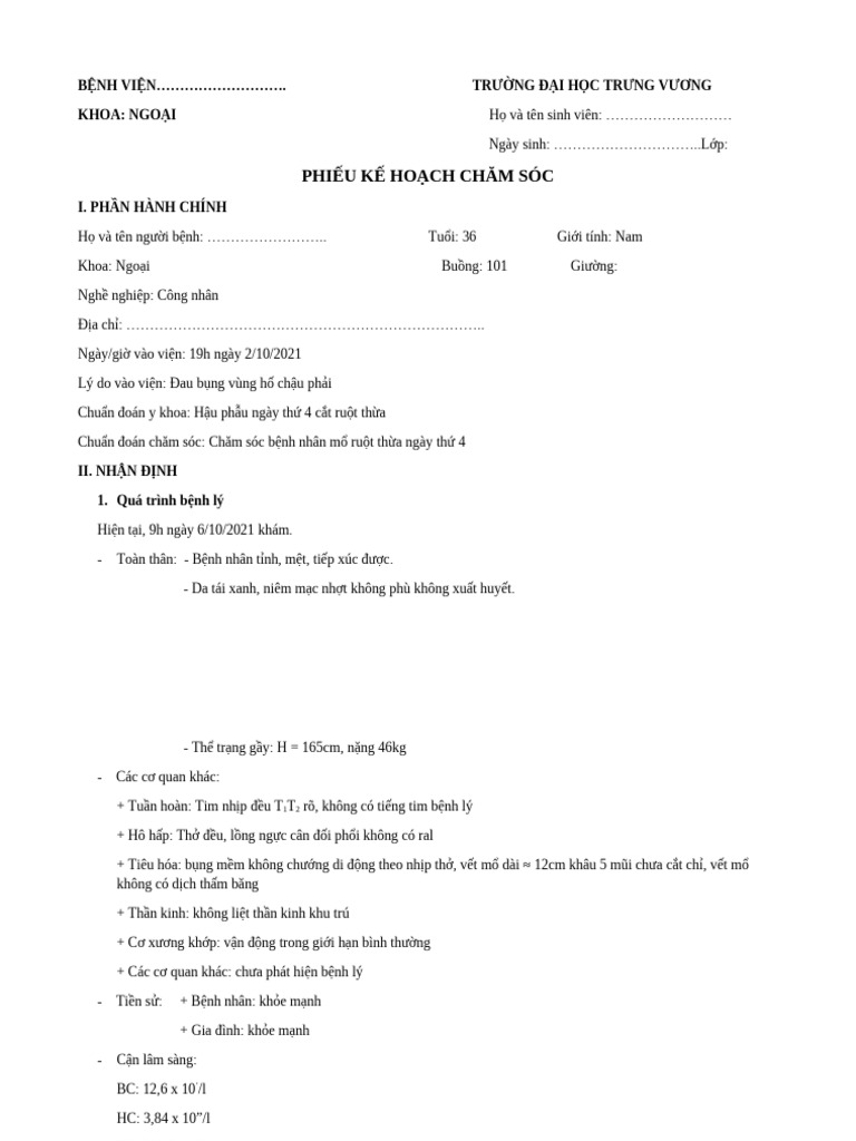 Mẫu Bảng KHCS - NGOAI (Đây Chỉ Là Fom Mẫu Thôi Nhé, k Phải 1 Bài Hoàn Chỉnh Nhé) | PDF