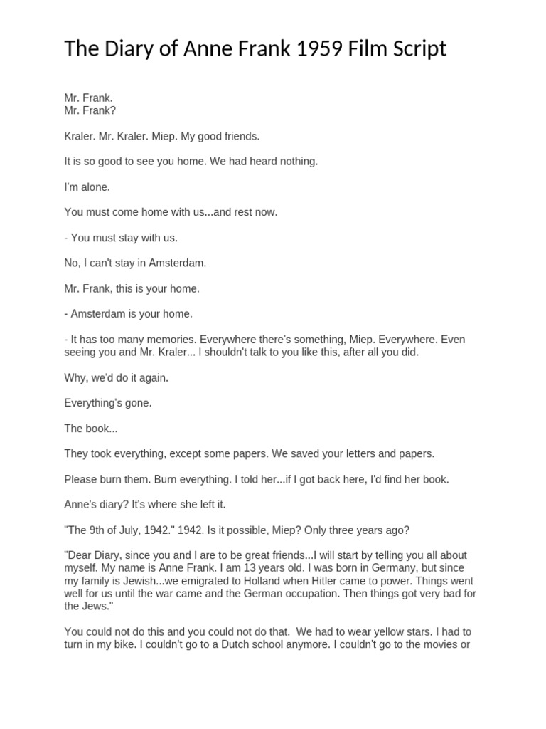 Anne Frank Film SCRIPT | PDF
