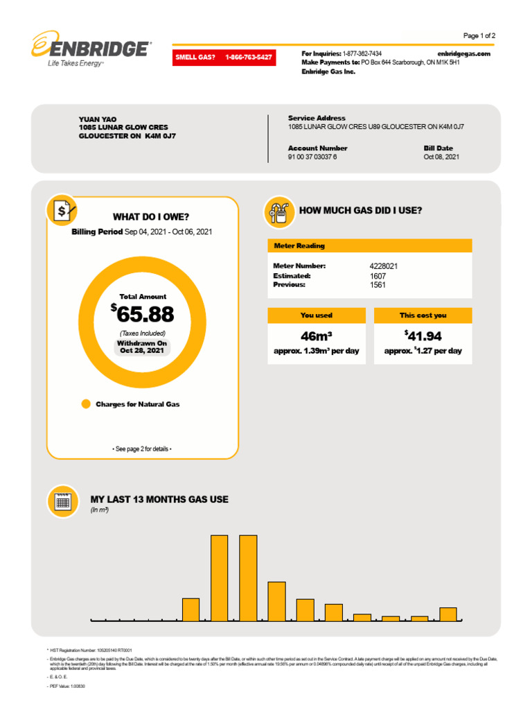 Enbridge Gas Bill Summary | PDF | Economies | Payments