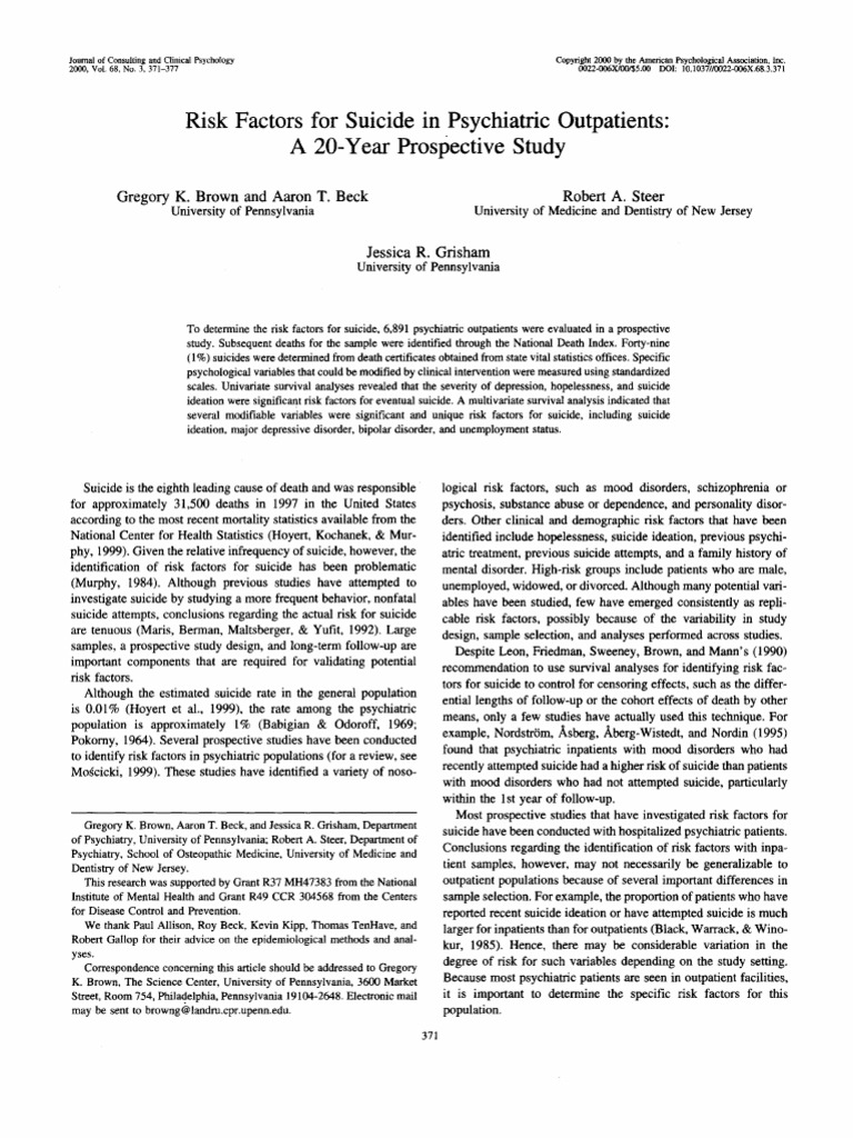 Risk Factors for Suicide in Psychiatric Outpatients: A 20-Year ...